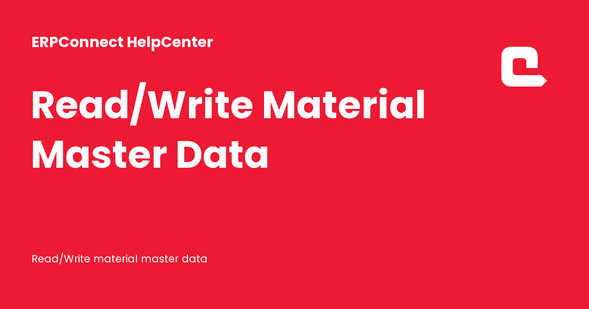Read/Write Material Master Data - ERPConnect HelpCenter